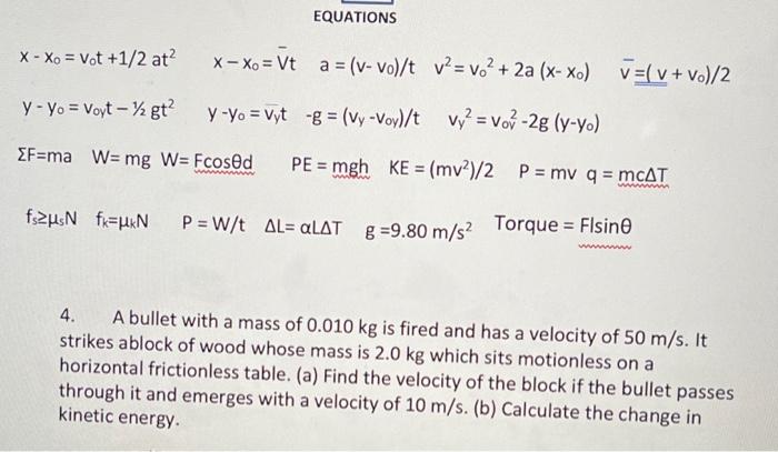 Solved EQUATIONS X - Xo = Vot +1/2 at? X - Xo = Vt a = | Chegg.com