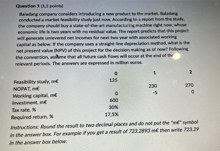 Solved Question 1 (1,5 points) Baladang company considers | Chegg.com