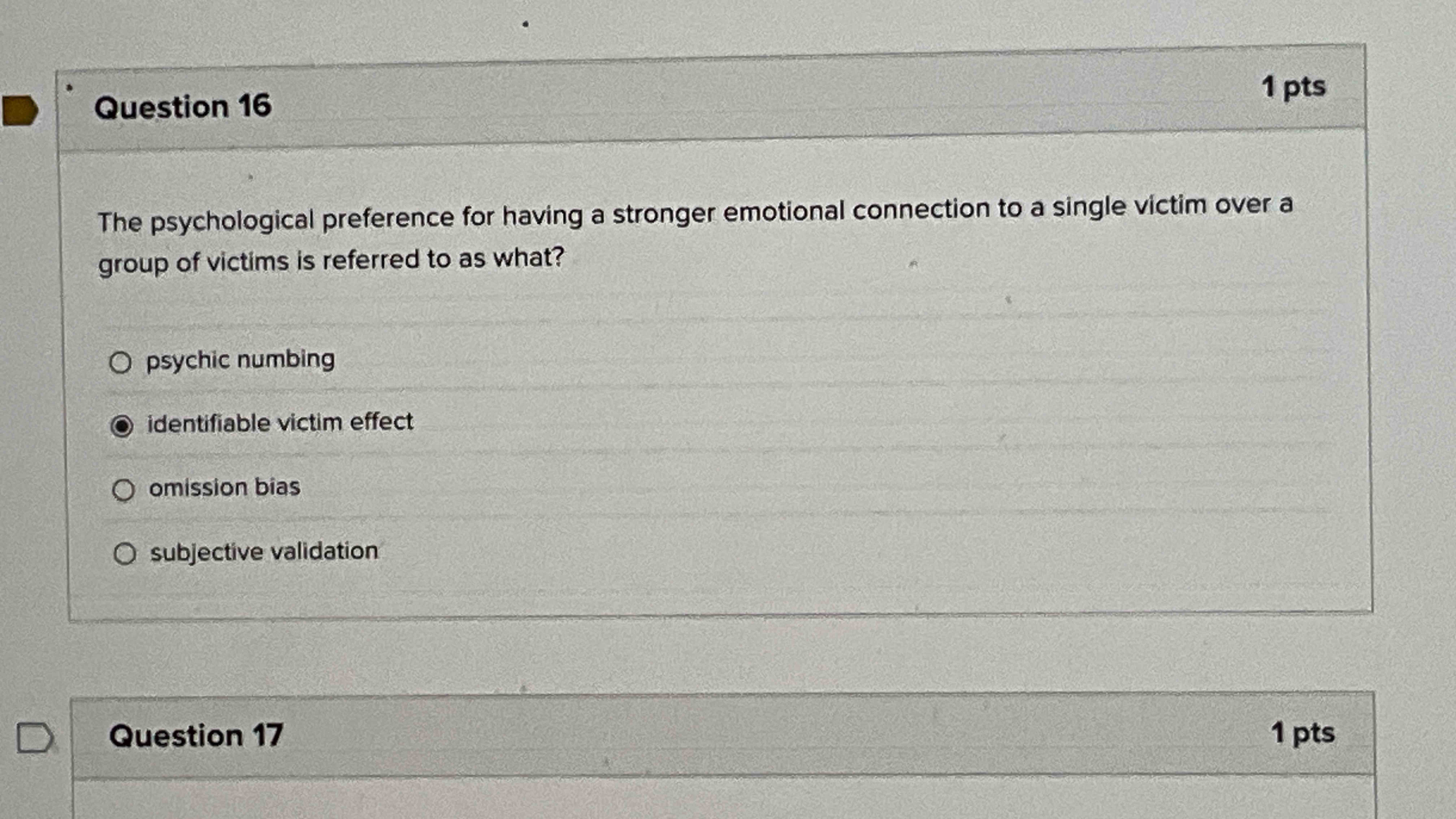 Solved Question 16The psychological preference for having a | Chegg.com