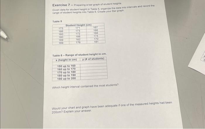Solved Given data for student height in Table 5, organize | Chegg.com