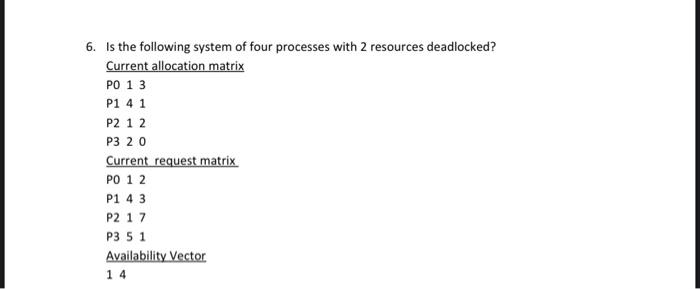 Solved 6. Is the following system of four processes with 2 | Chegg.com