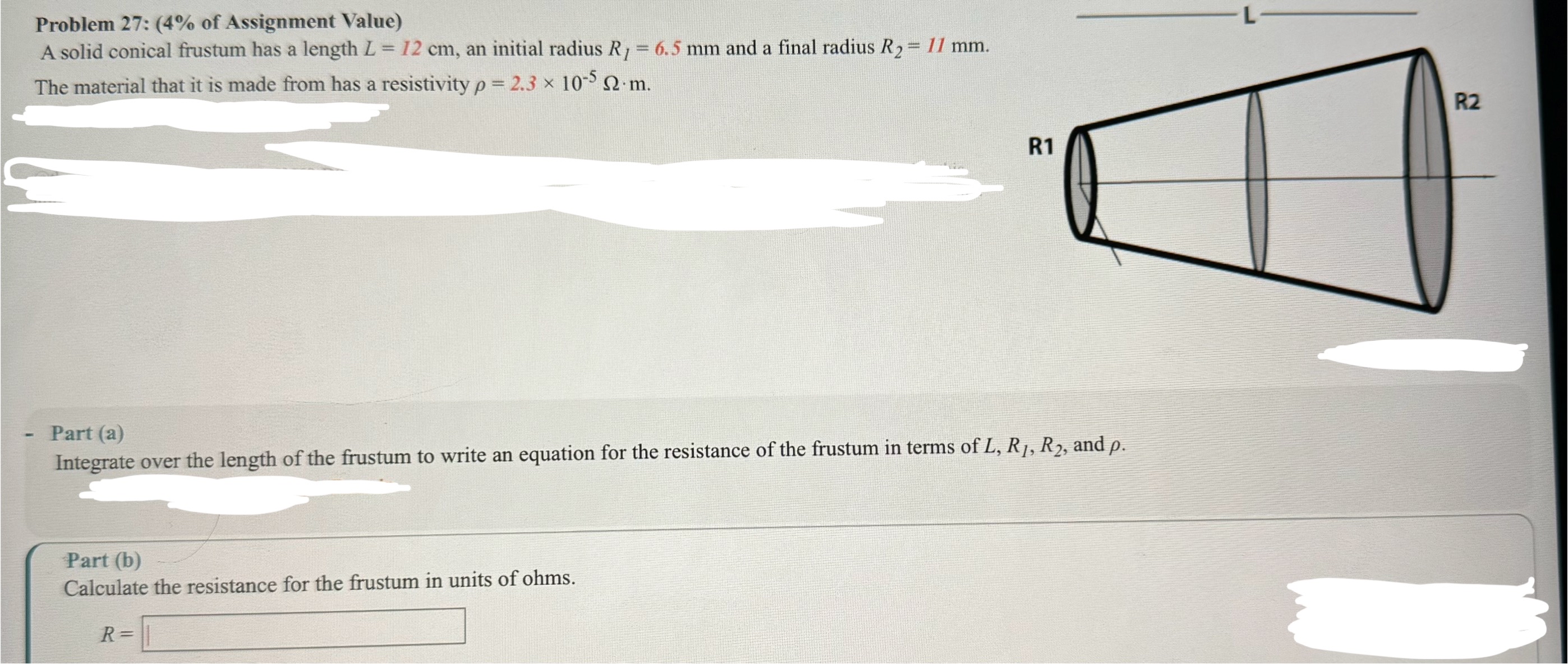 Solved Problem 27: (4% ﻿of Assignment Value)A solid conical | Chegg.com