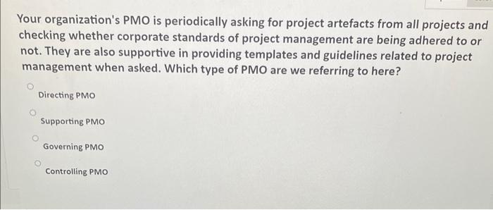 Solved Your organization's PMO is periodically asking for | Chegg.com