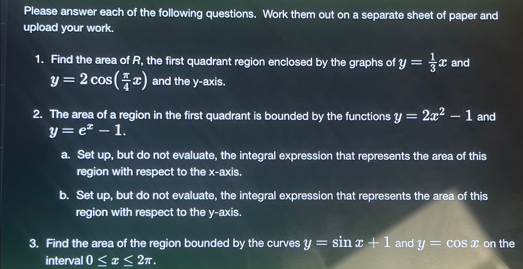 Solved Please answer each of the following questions. Work | Chegg.com