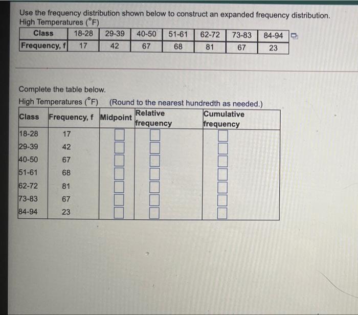 Solved Use the frequency distribution shown below to | Chegg.com
