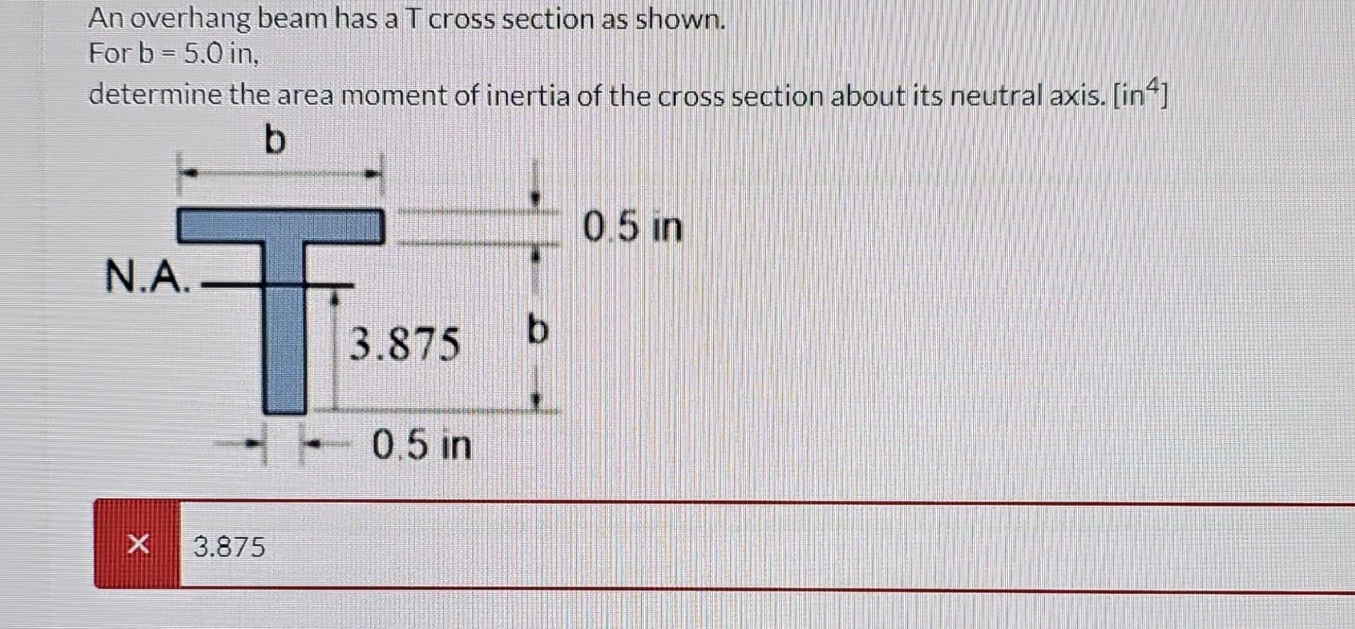 Solved An overhang beam has a T cross section as shown. For | Chegg.com
