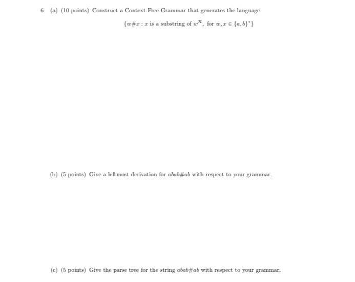 6. (a) (10 points) Construct a Context-Free Grammar | Chegg.com