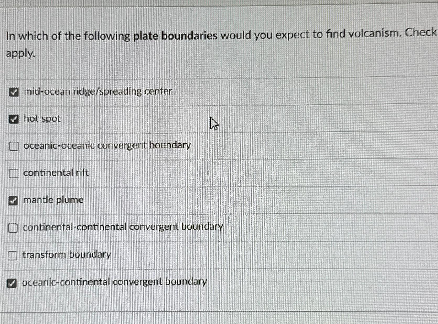 Solved In which of the following plate boundaries would you | Chegg.com