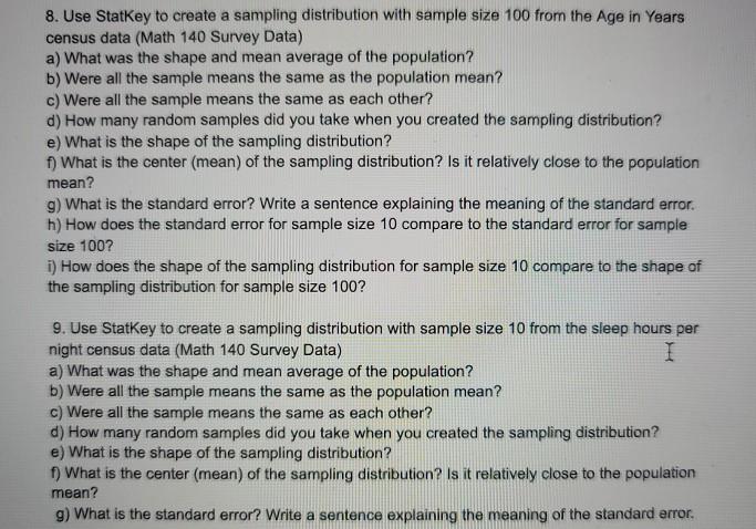 8 Use Statkey To Create A Sampling Distribution With