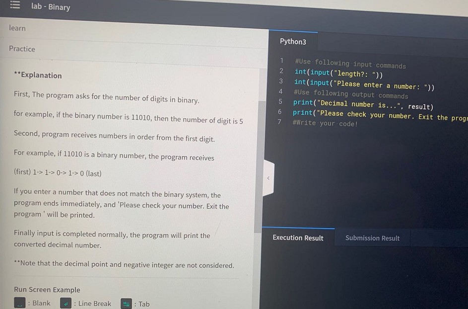 Solved = lab - Binary learn Python3 Practice 1 2 | Chegg.com