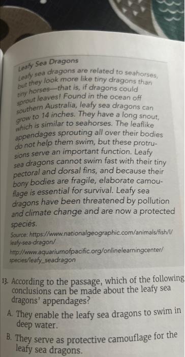 Solved Lealy sea dragons are related to seahorses, but they | Chegg.com