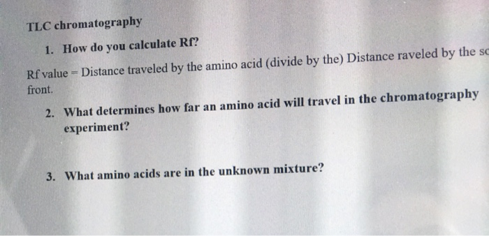 Solved TLC chromatography 1. How do you calculate Rf? Rf | Chegg.com
