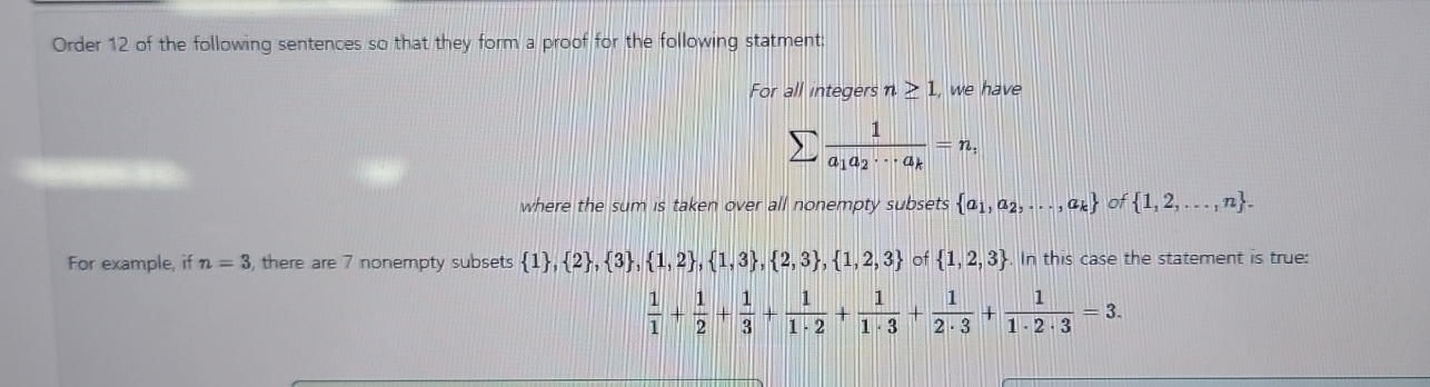 Solved Order 12 ﻿of the following sentences so that they | Chegg.com