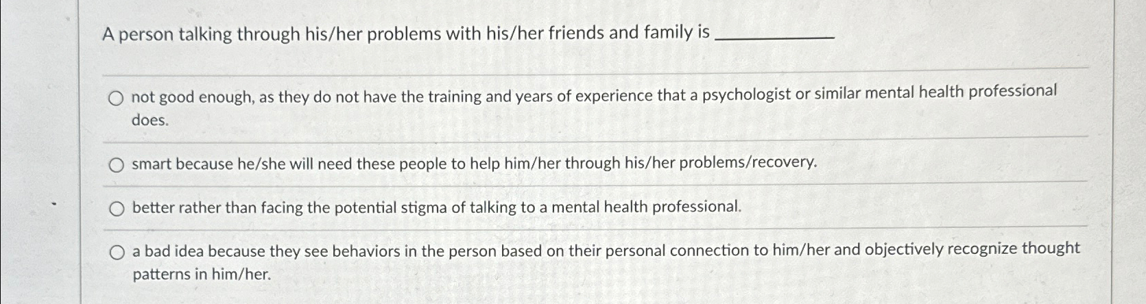 Solved A person talking through his/her problems with | Chegg.com