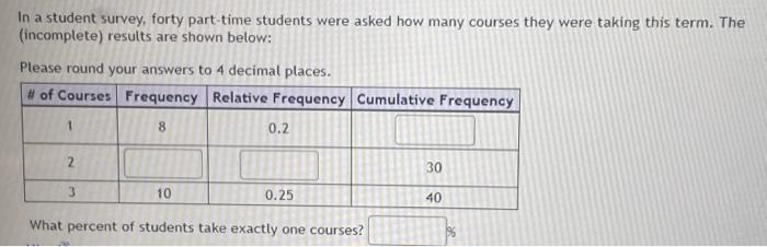 Solved In a student survey, forty part-time students were | Chegg.com