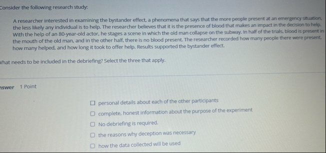 Solved Consider the following research study:A researcher | Chegg.com