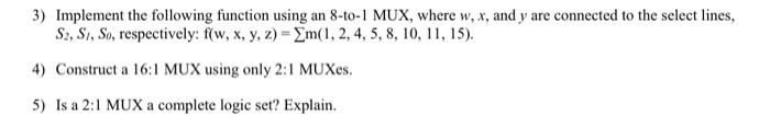 Solved 3 Implement The Following Function Using An 8 To 1 9840