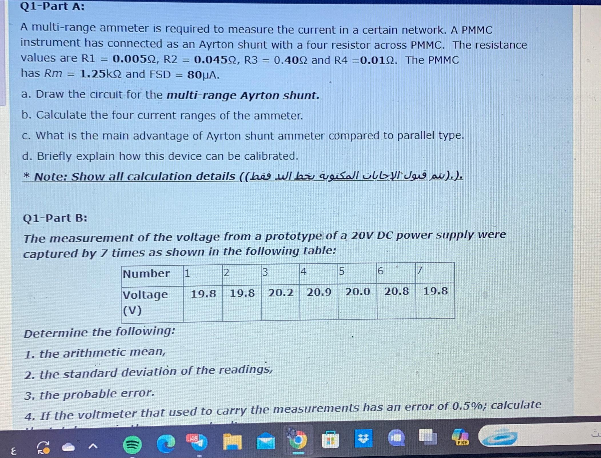 Solved Q1-Part A:A multi-range ammeter is required to | Chegg.com