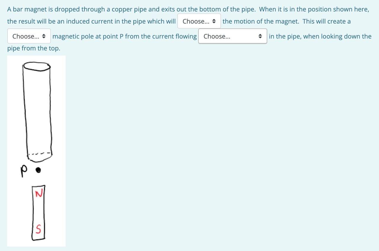 Solved A bar magnet is dropped through a copper pipe and | Chegg.com