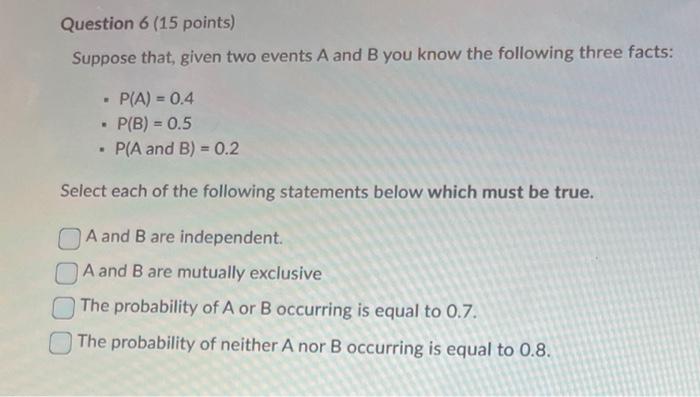 Solved Suppose that, given two events A and B you know the | Chegg.com