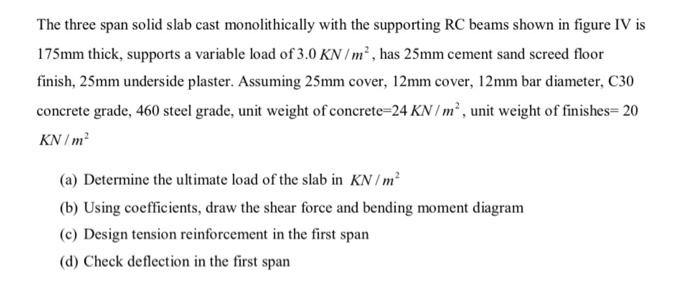 Solved The three span solid slab cast monolithically with | Chegg.com