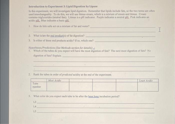Solved Introduction to Experiment 3: Lipid Digestion by | Chegg.com