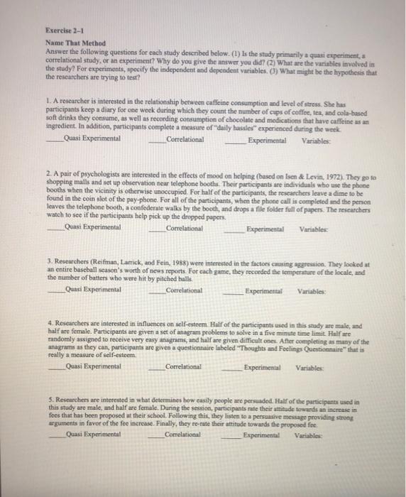Solved Exercise 2-1 Name That Method Answer the following | Chegg.com