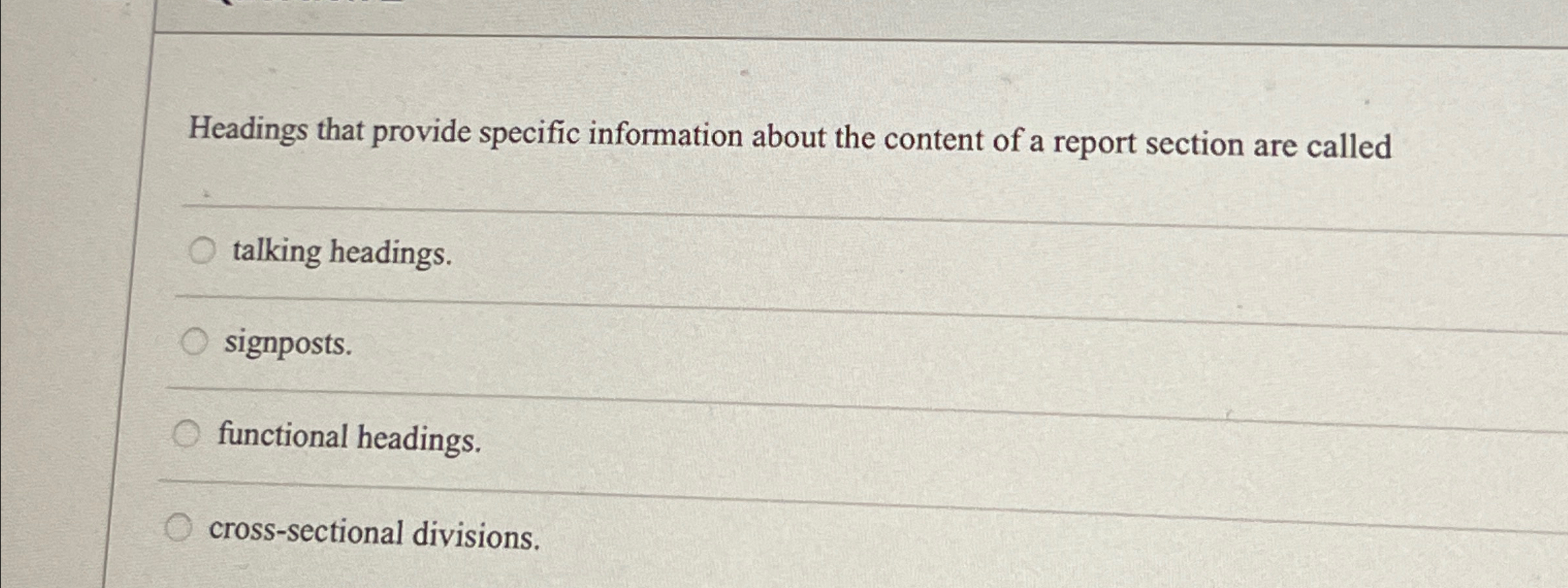 Solved Headings that provide specific information about the | Chegg.com