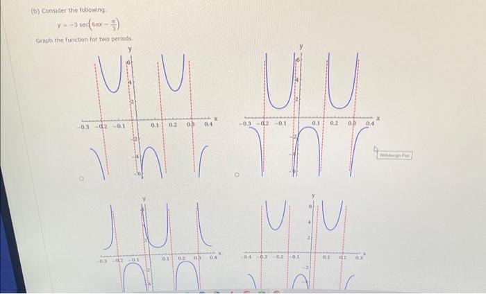 Solved (a) Consider the following. y=−3cos(6πx−3π) Gragh the | Chegg.com