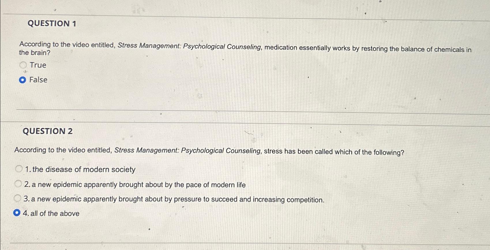 Solved QUESTION 1According to the video entitled, Stress | Chegg.com