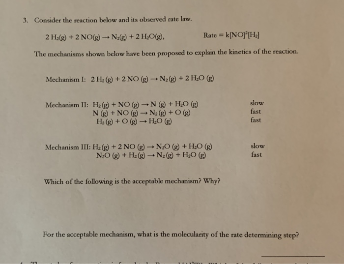 Solved 3. Consider the reaction below and its observed rate | Chegg.com