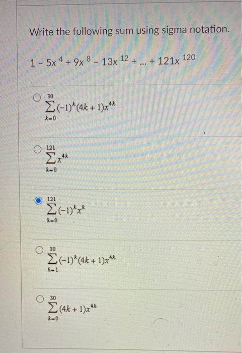 Solved Write the following sum using sigma notation. 1 - 5x | Chegg.com