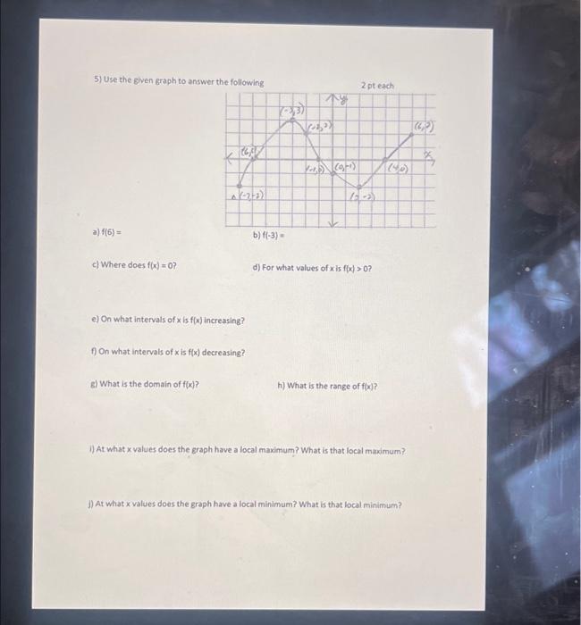 Solved 5) Use the given graph to answer the following a) | Chegg.com