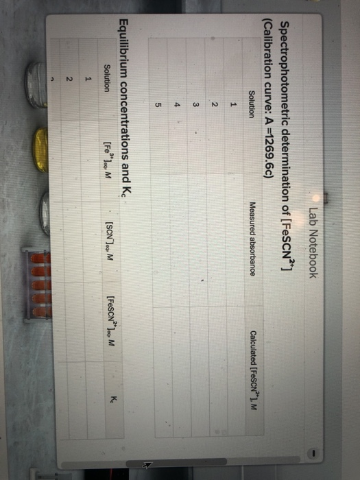 Lab Notebook Initial concentrations of Fe and SCN | Chegg.com