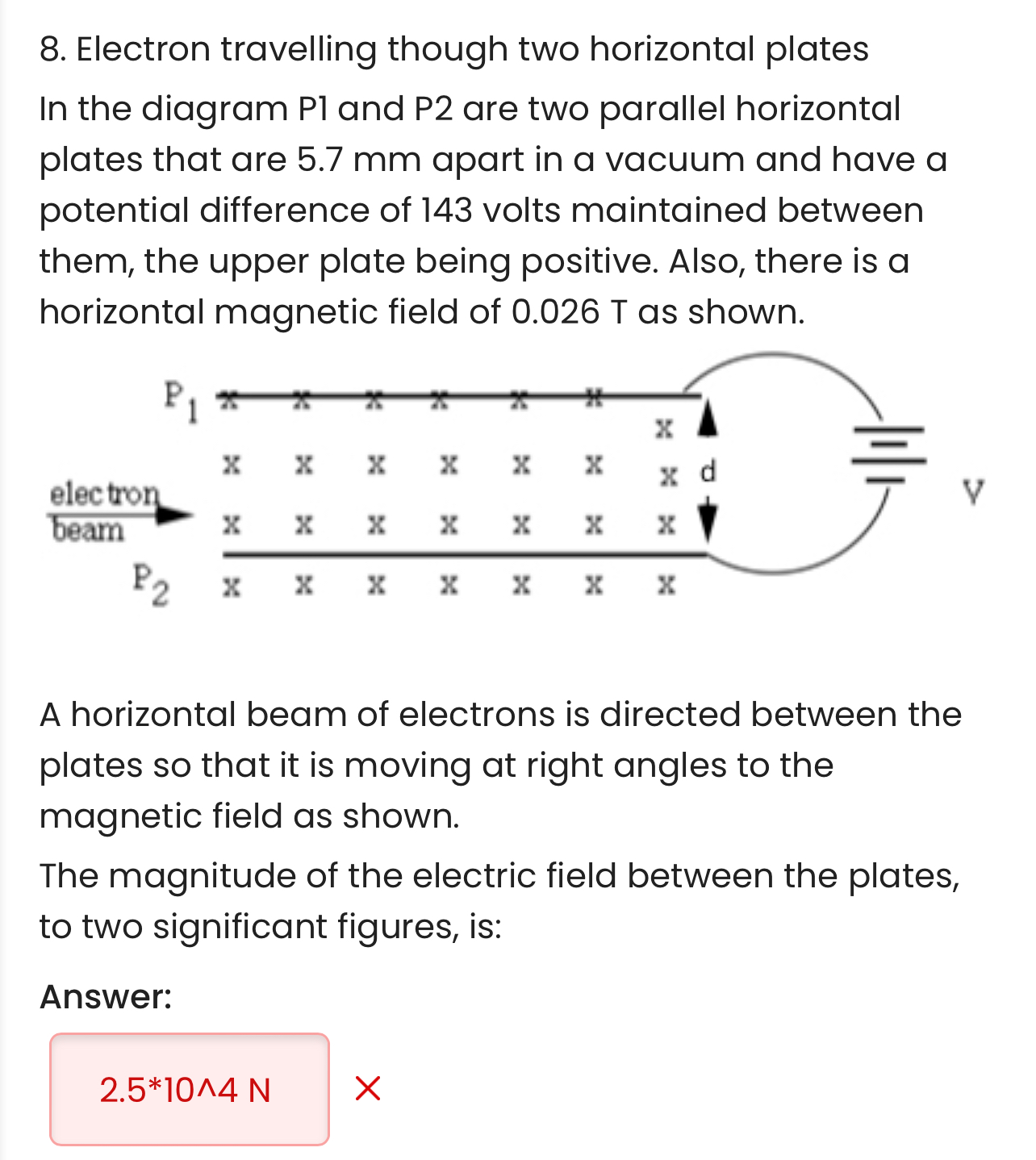 [solved] Electron Travelling Though Two Horizontal Plates I