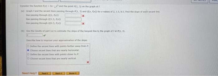 Solved Cornider the function f(x)=4x=x2 and the point ρ(1,3) | Chegg.com