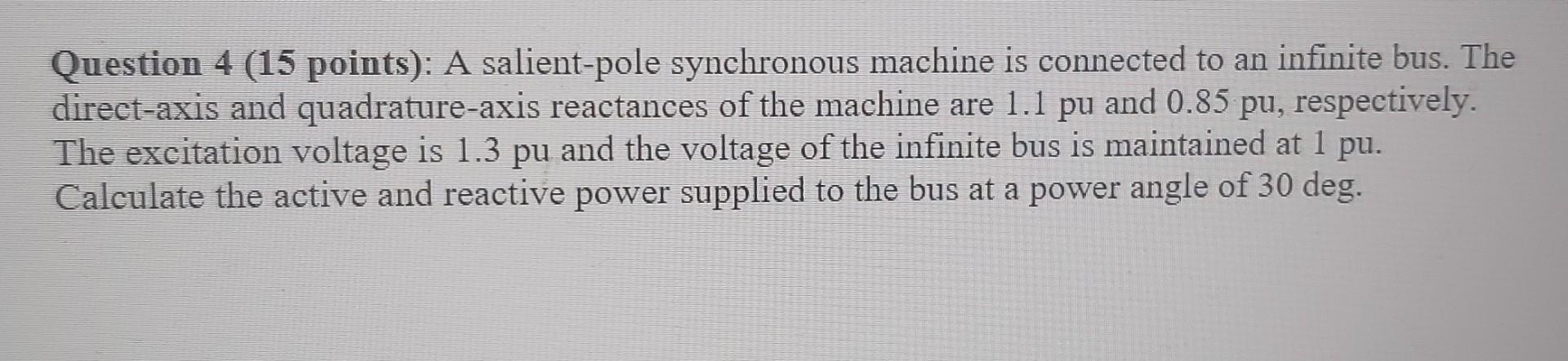 Solved Question 4 (15 points): A salient-pole synchronous | Chegg.com