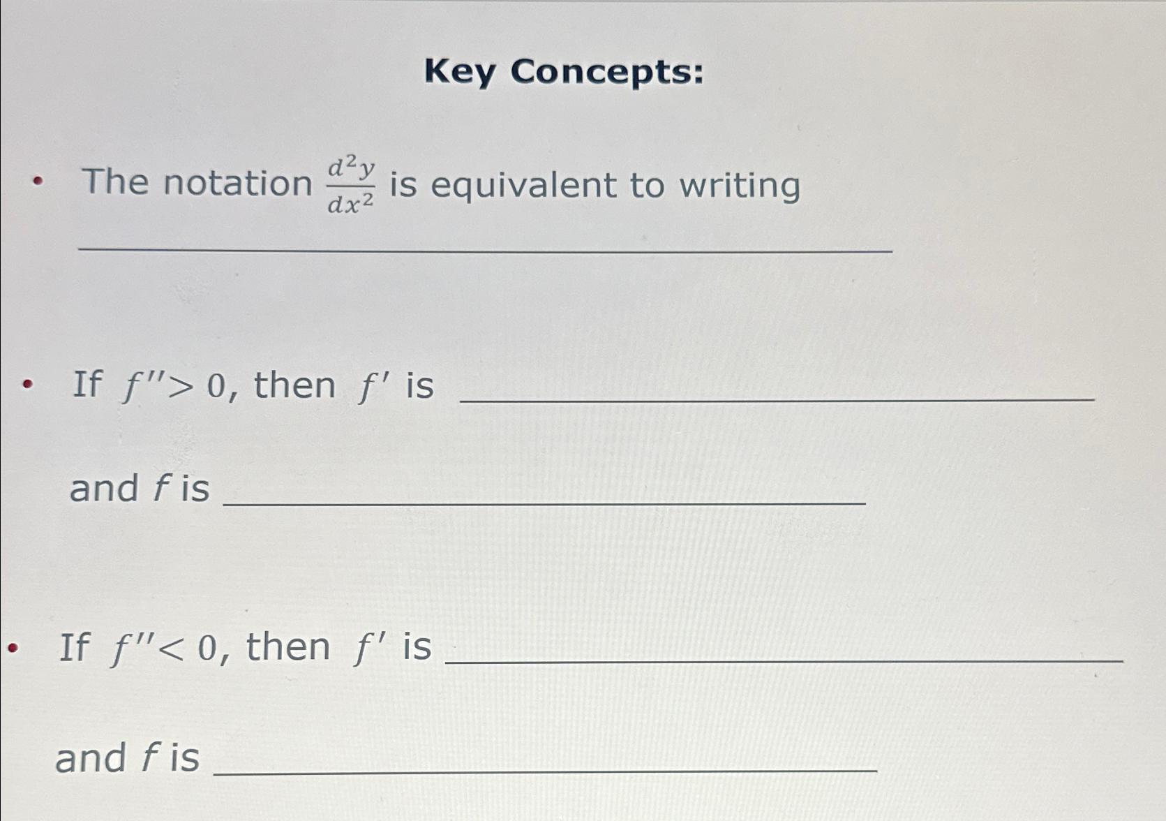 Solved Key Concepts:The notation d2ydx2 ﻿is equivalent to | Chegg.com