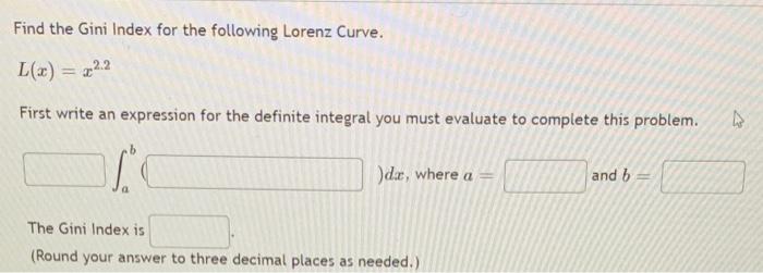 Solved Find the Gini Index for the following Lorenz Curve. | Chegg.com