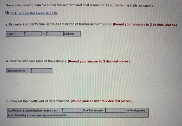Solved The accompanying data file shows the midterm and | Chegg.com