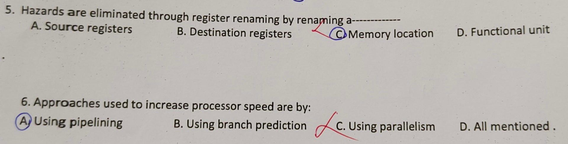 Solved 5. Hazards are eliminated through register renaming | Chegg.com