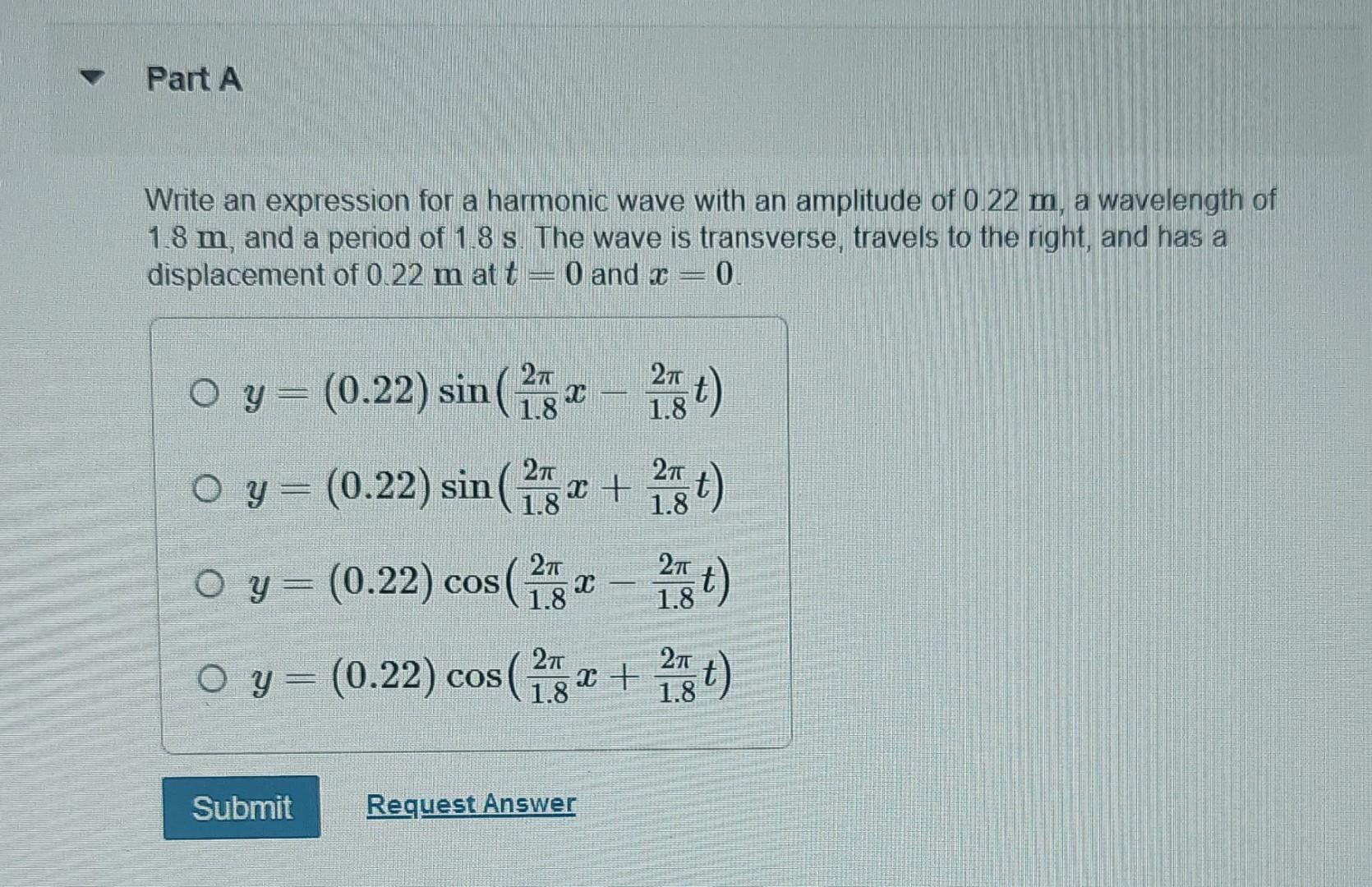Solved Write an expression for a harmonic wave with an | Chegg.com