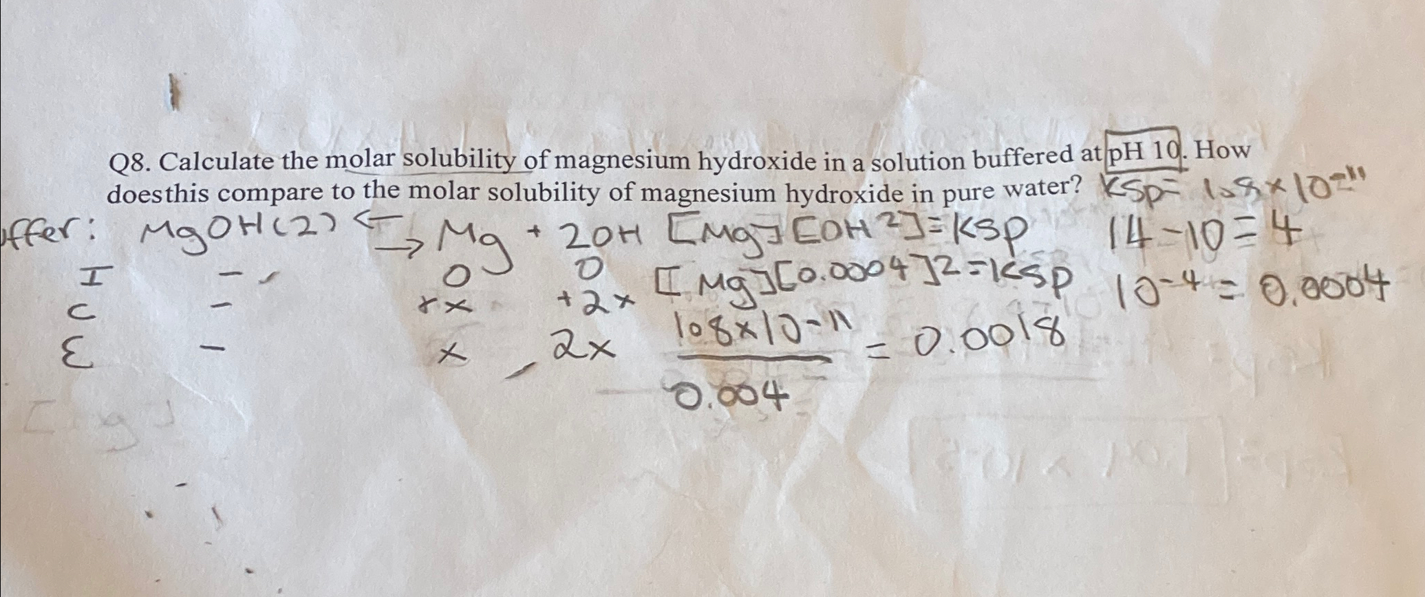 Solved Q8. ﻿Calculate the molar solubility of magnesium | Chegg.com