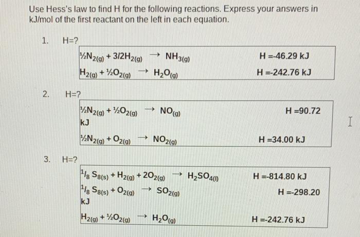 Solved Use Hess's law to find H for the following reactions. | Chegg.com