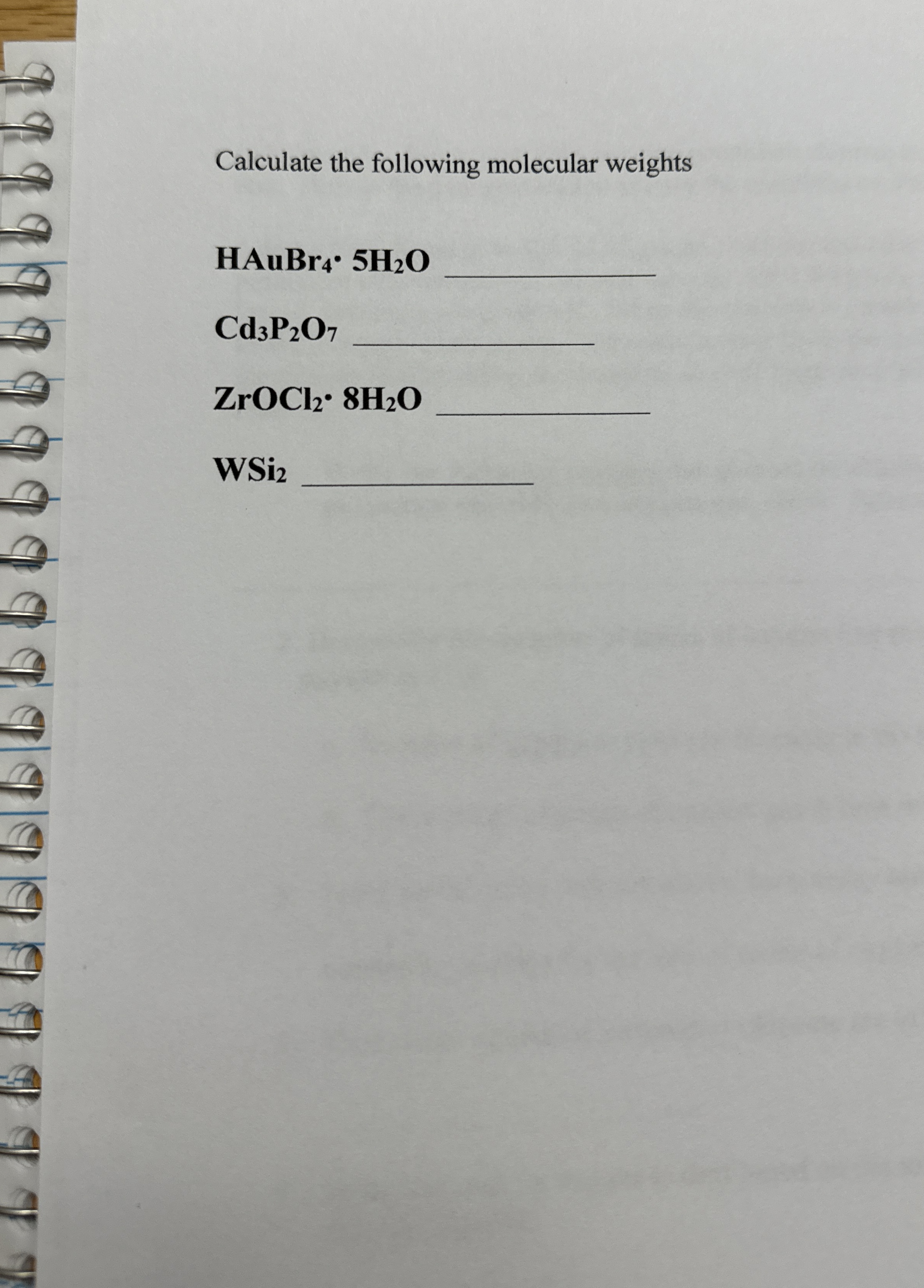 Solved Calculate the following molecular | Chegg.com