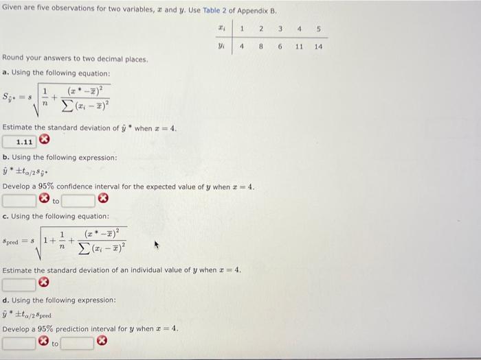 Solved Given are five observations for two variables, x and | Chegg.com