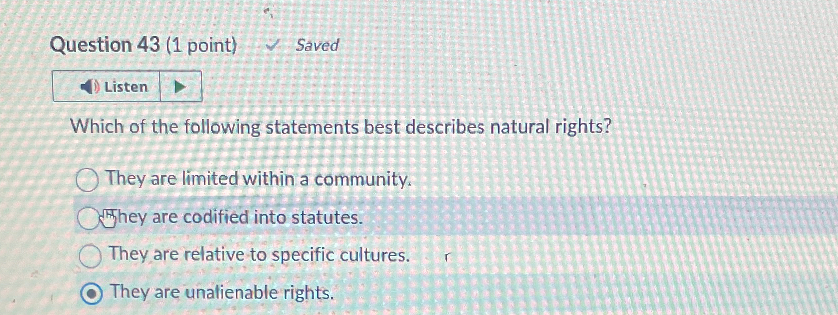 Solved Question 43 (1 ﻿point) ﻿SavedWhich of the following | Chegg.com