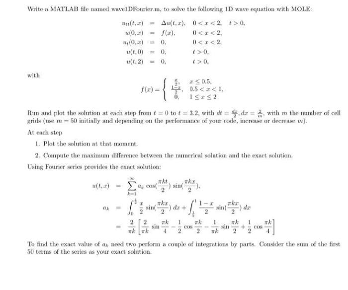 Write a MATLAB file named wavelDFourier.m, to solve | Chegg.com