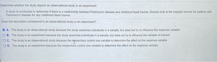 Solved Determine whether the study depicts an observational | Chegg.com Solved Determine whether the study depicts an observational | Chegg.com