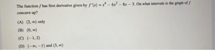 Solved The function f has first derivative given by f'(x) = | Chegg.com